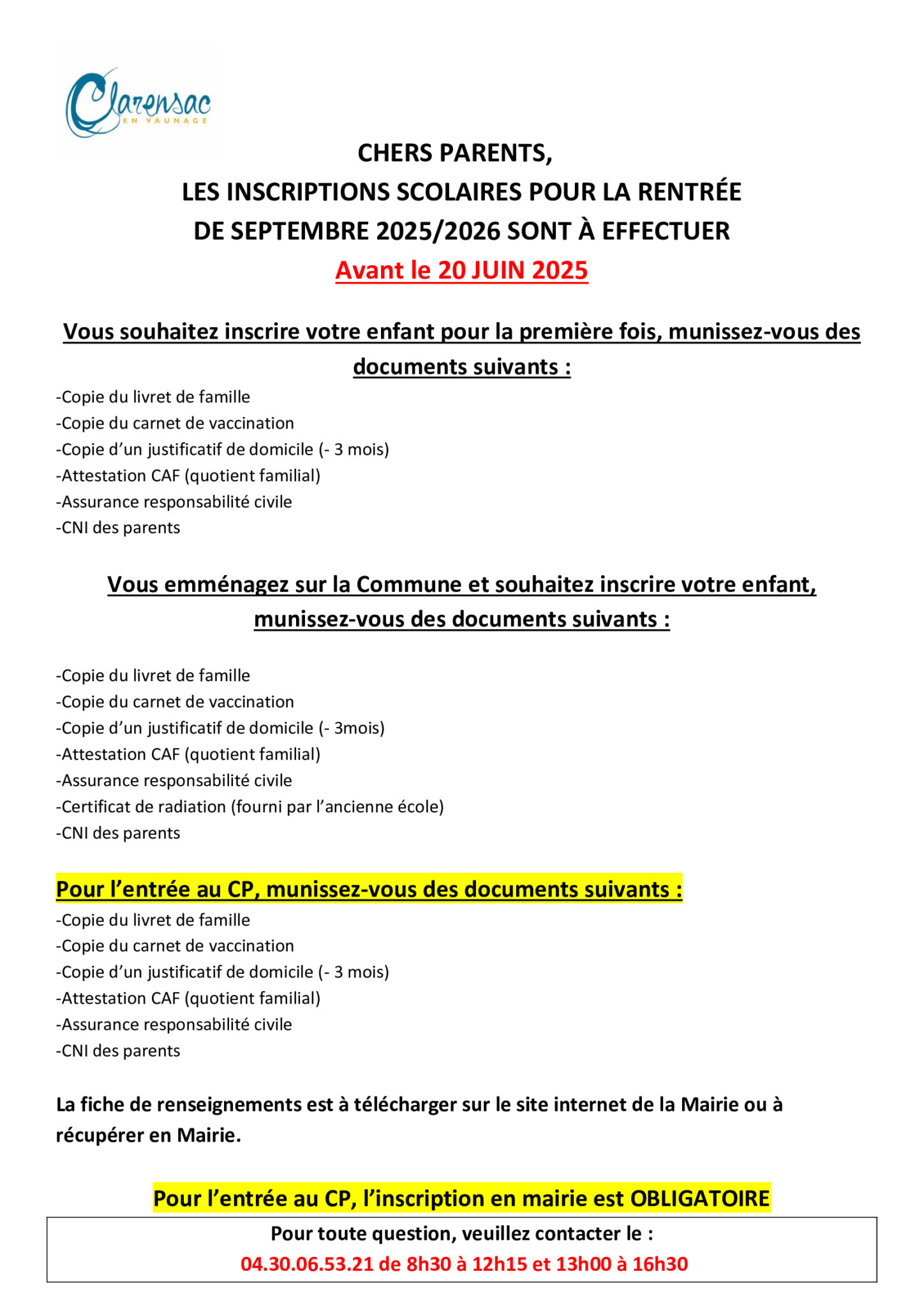 🚩 Informations sur les inscriptions scolaires pour la rentrée de septembre 2025/2026 - Mairie de ...