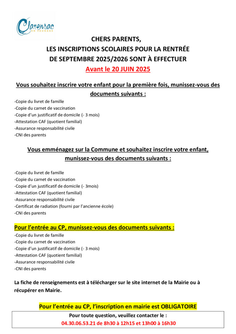 🚩 Informations sur les inscriptions scolaires pour la rentrée de septembre 2025/2026 - Mairie de ...